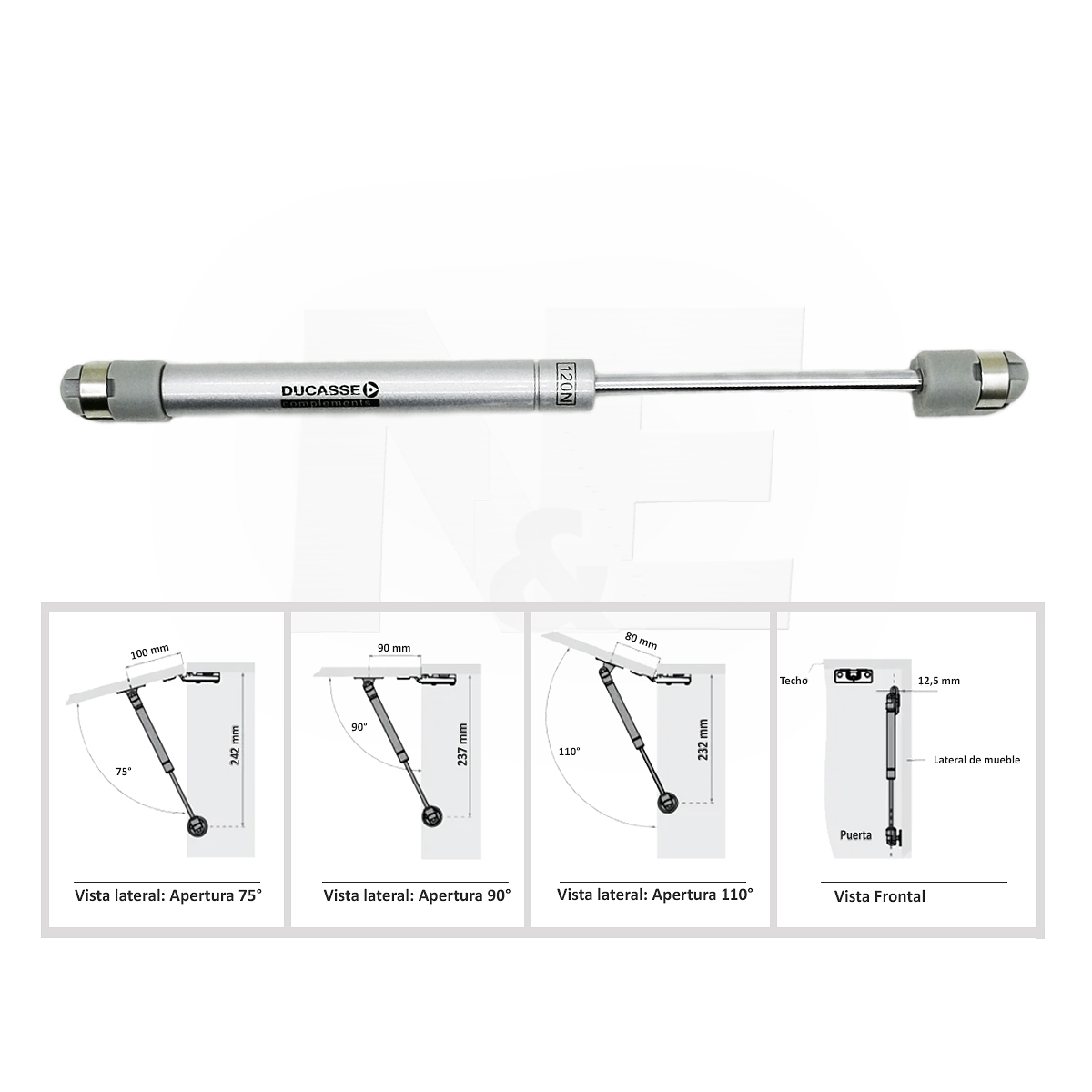 Pistón puerta superior 120N - Ducasse