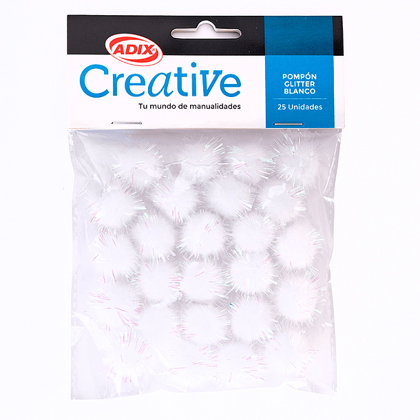 Pompón Glitter Blanco 25u (011) CREATIVE