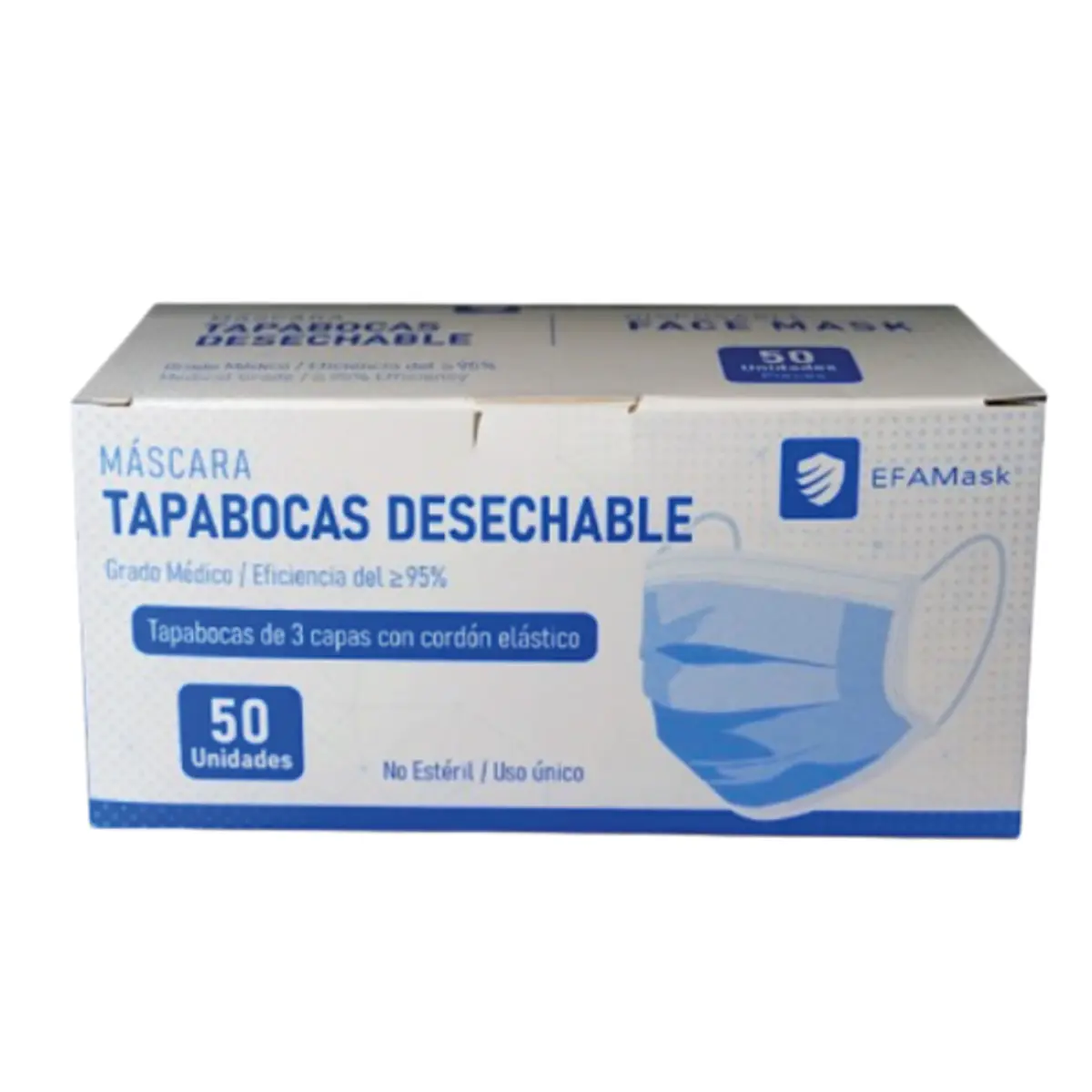 Tapabocas caja x 50 unidades azul, empaque induvidual
