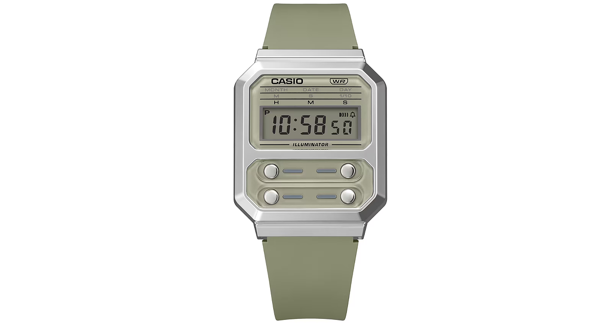 Casio Vintage Unisex Correa Cuero Verde A100WEF-3A