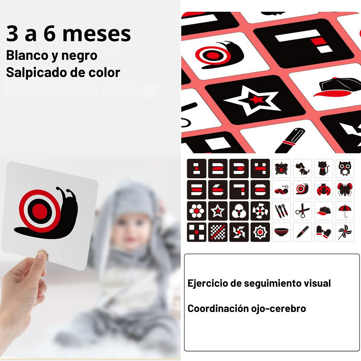 Set tarjetas de estimulación visual para bebés 0-36 meses