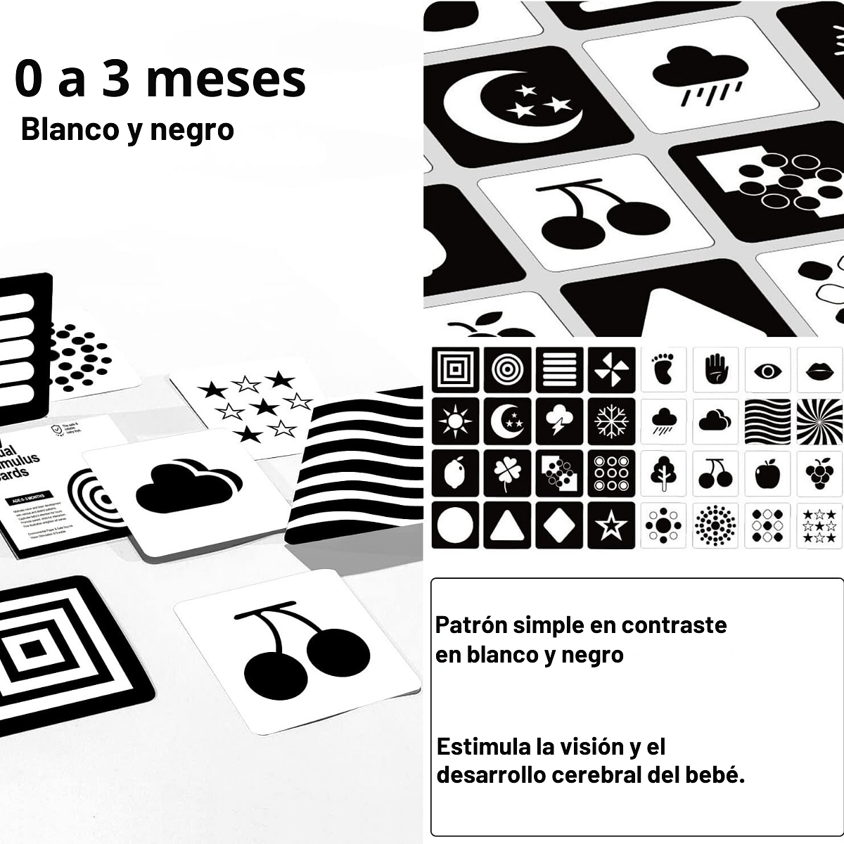 Set tarjetas de estimulación visual para bebés 0-36 meses