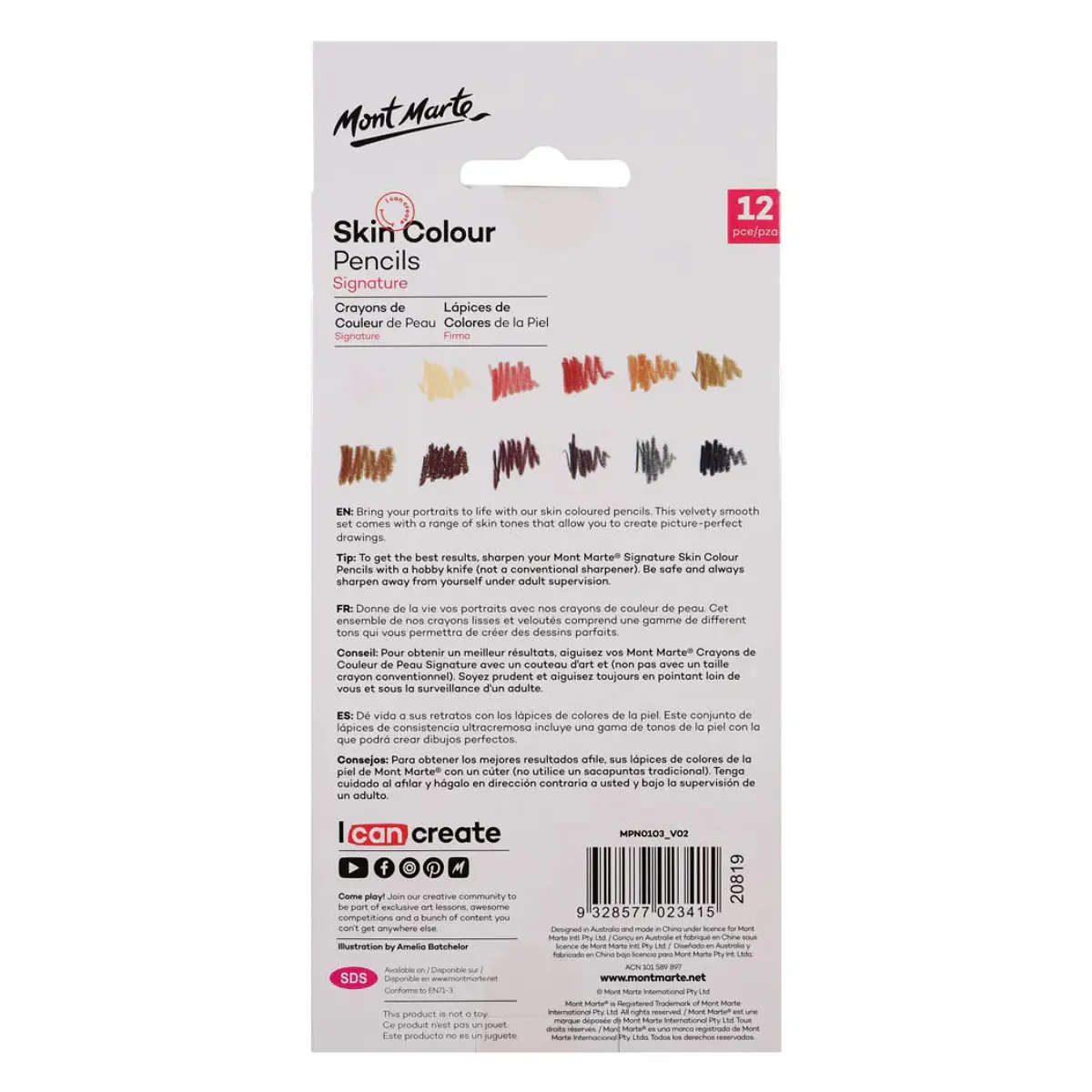 Set 12 Lápices De Dibujo Color Piel Profesional Mont Marte
