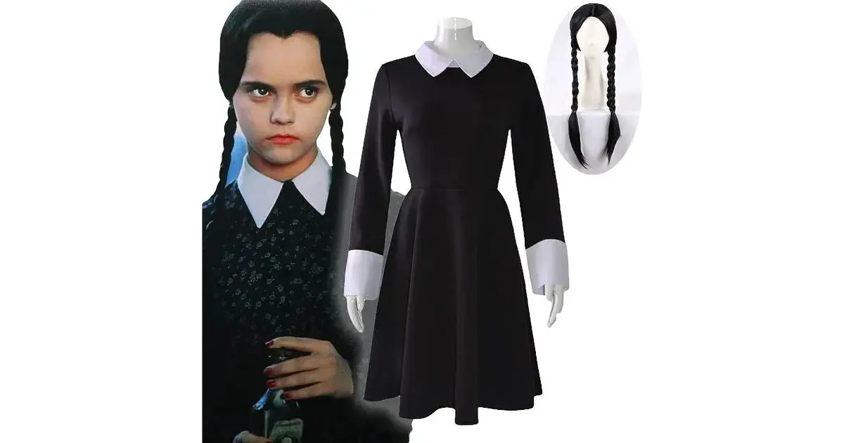 Disfraz Vestido Merlina Adams Con Peluca Para Ni–a Halloween
