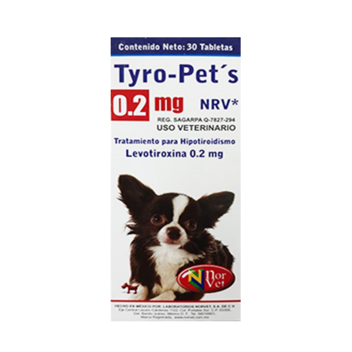 Tyro Pets .2 mg ( Levotiroxina ) caja con 30 tabletas