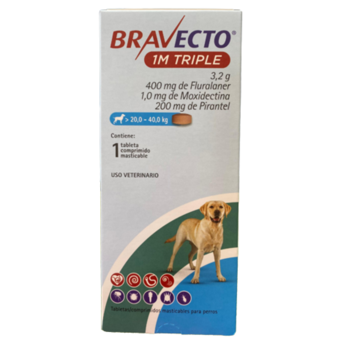 Bravecto 1M Triple para perros de 20 a 40kg 1 tableta
