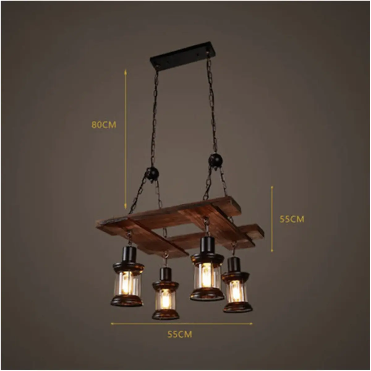 Lampara Madera Rustica Cuadrada 4 Faroles