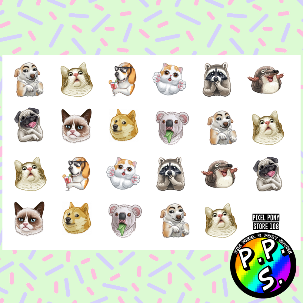Lámina de Stickers 108 Animales Meme