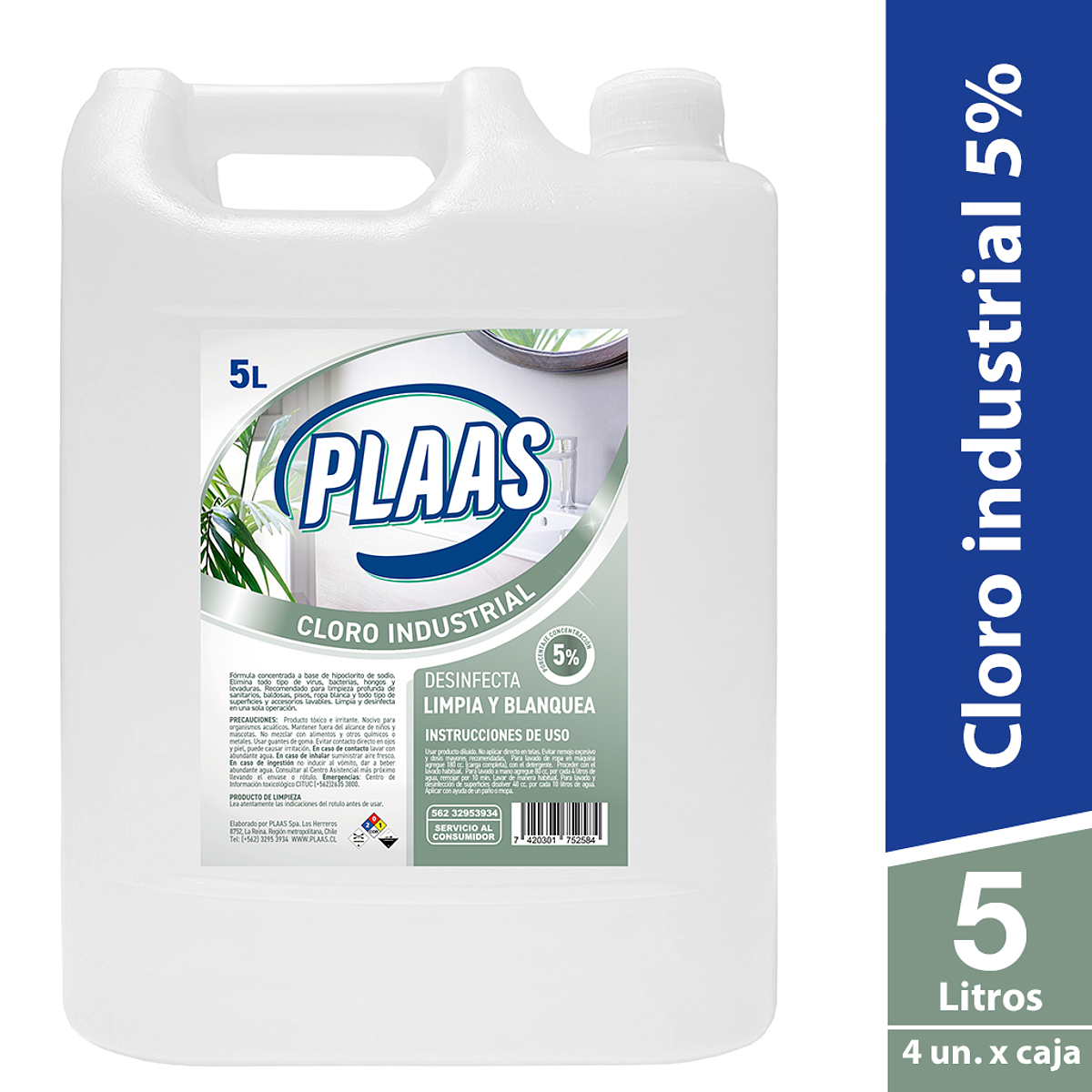 Cloro industrial 5 Lts