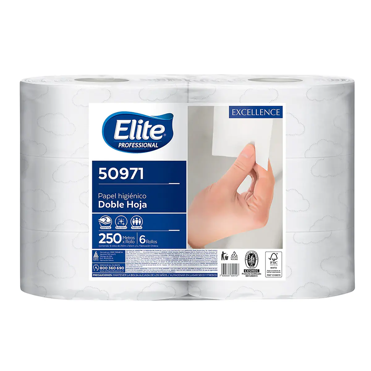 Papel Higiénico Jumbo Elite Doble Hoja 6x250 - Prosec