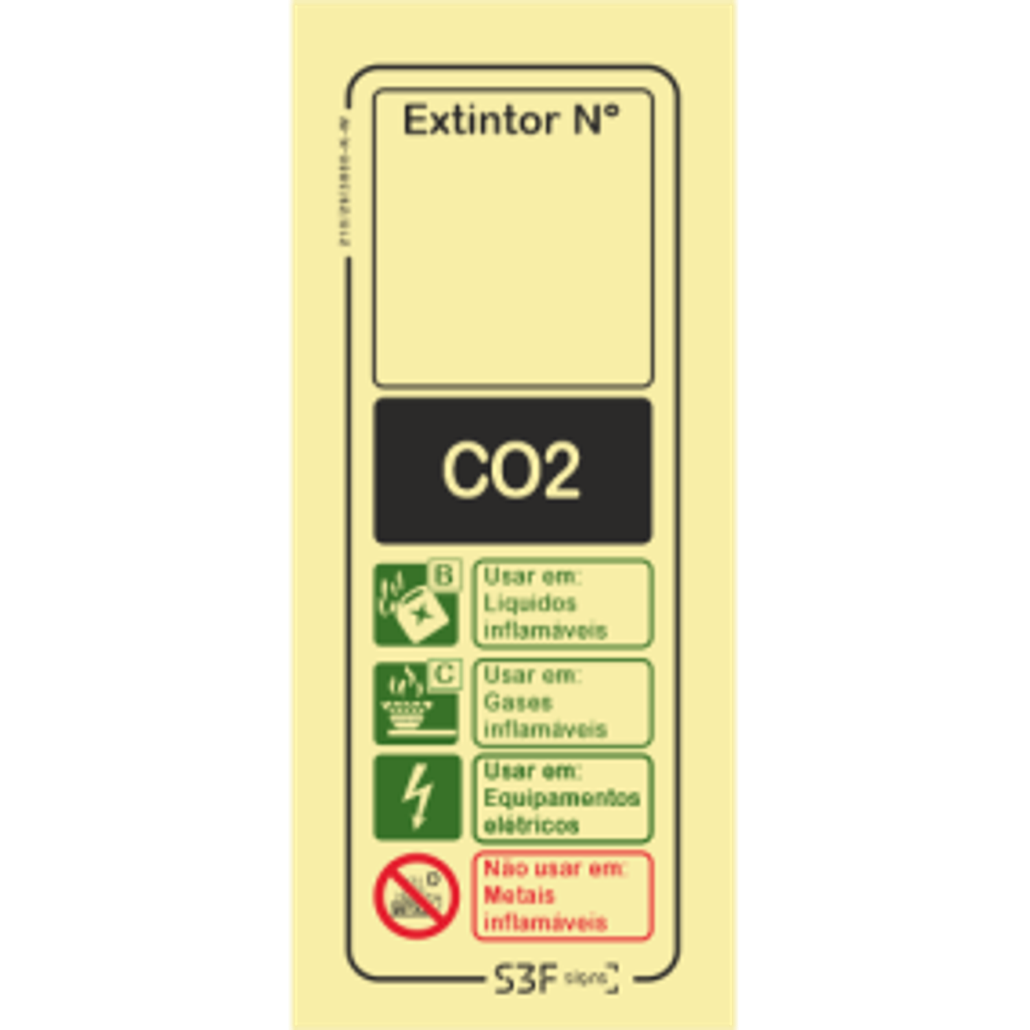 Sinal de Agente Extintor Numerado de CO2