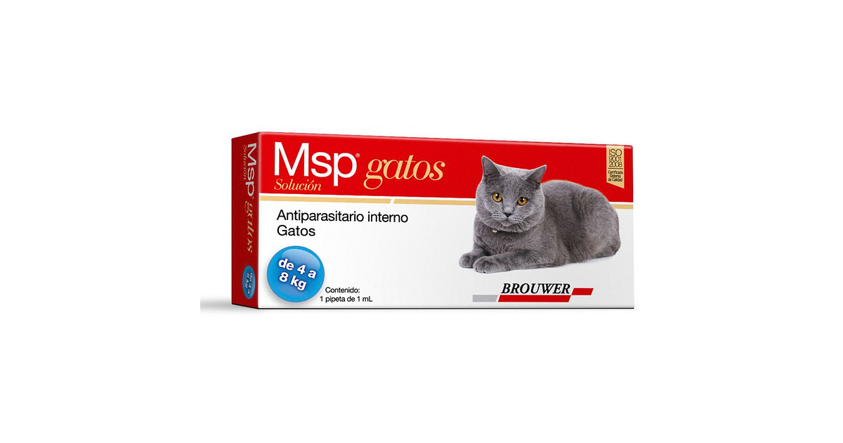 Msp Spot Antiparasitario Gatos 4 A 8Kg Pipeta 1Ml