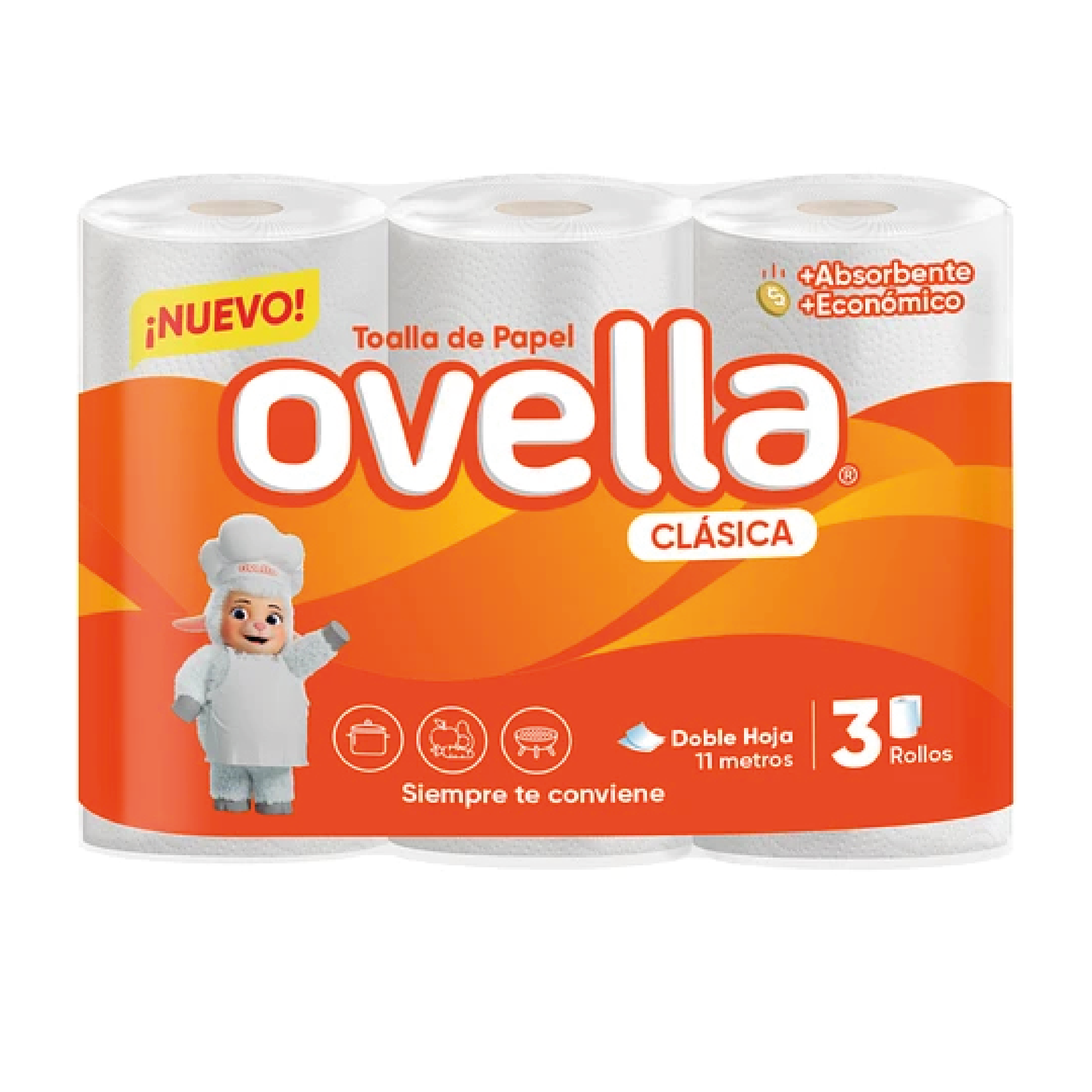 Toalla de papel 11 m doble hoja (3 rollos)