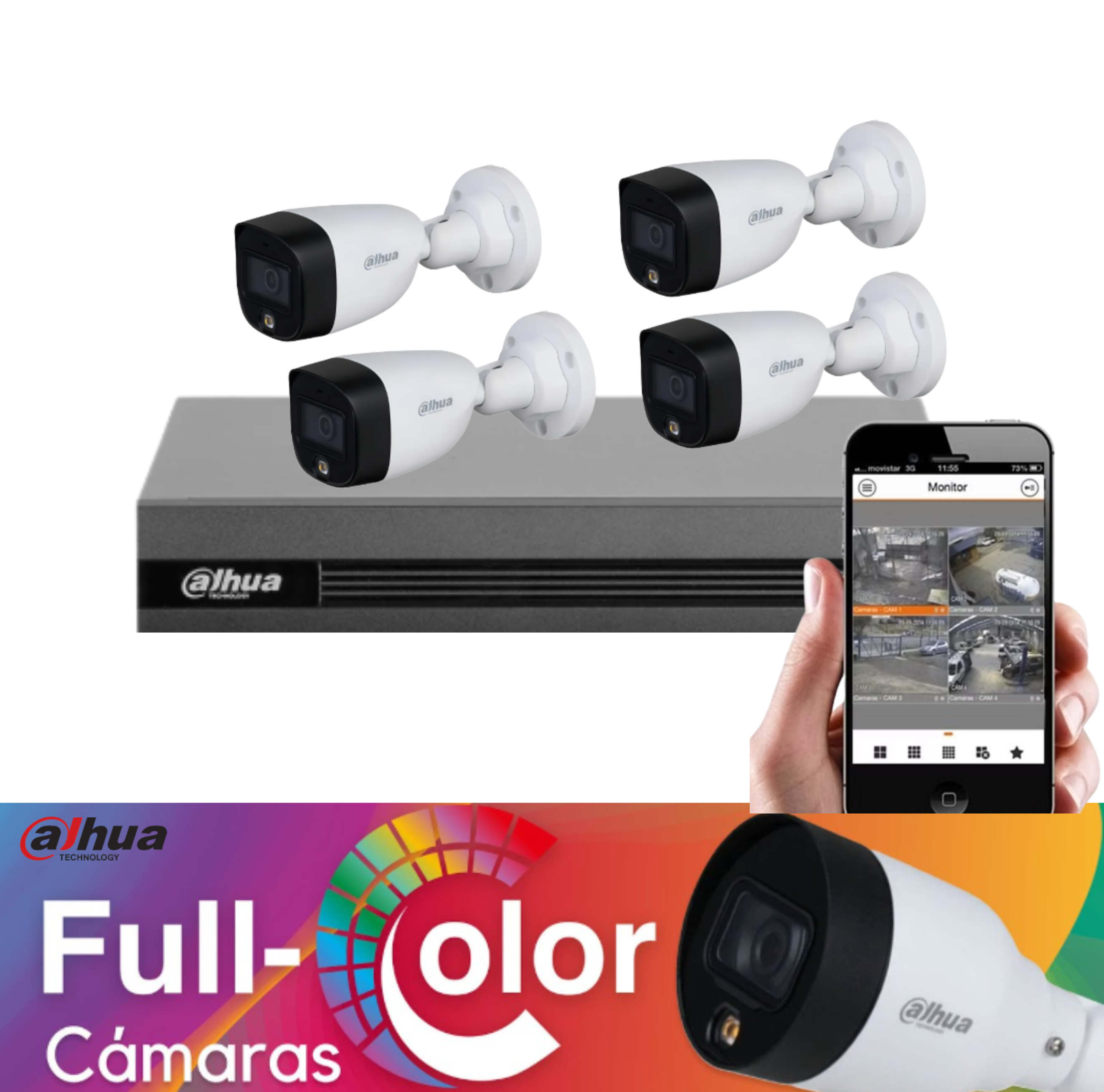 KIT CAM1 - 4 Cámaras Full HD full color + XVR 4CH + Cables