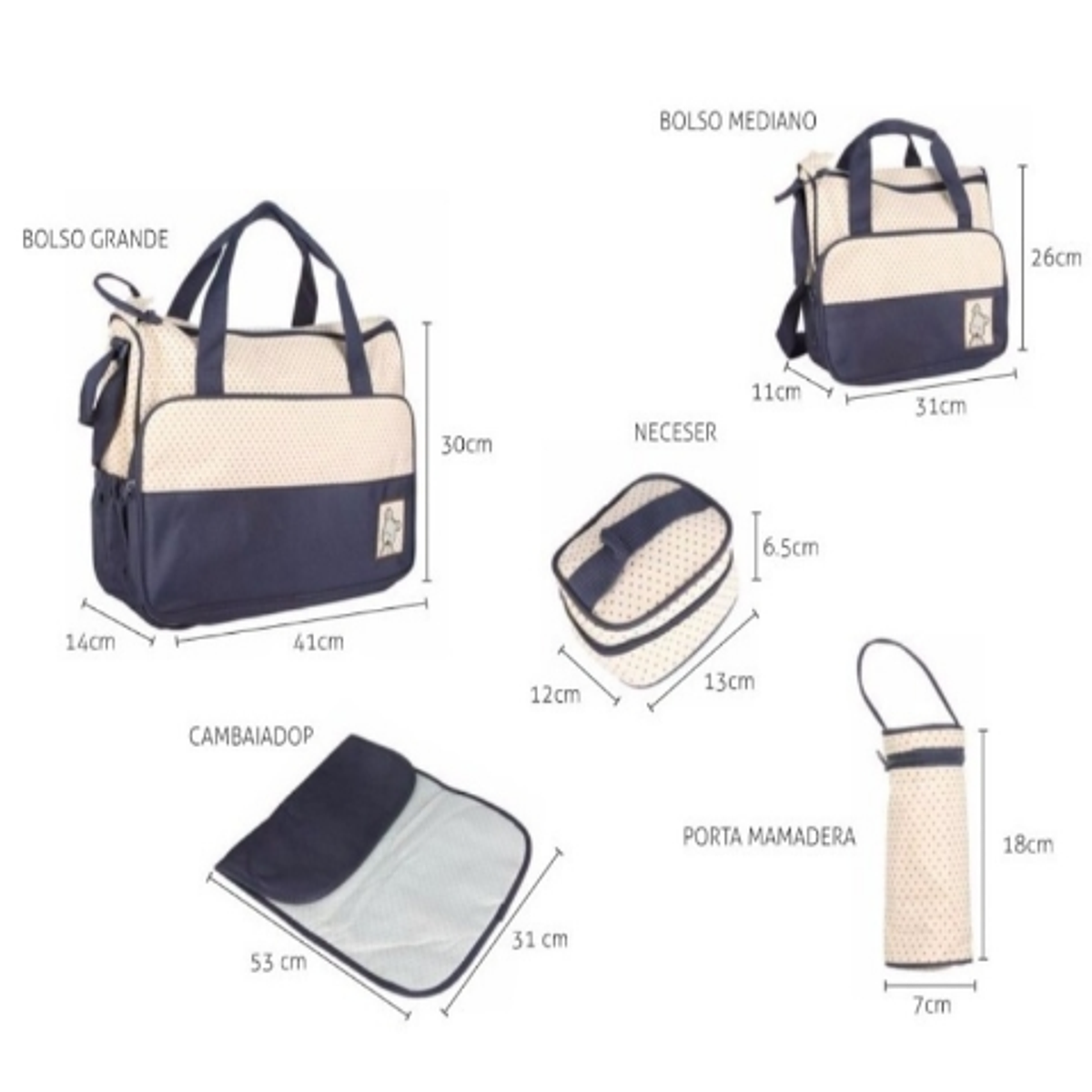 Bolso Maternal 5 Piezas Color Rosado