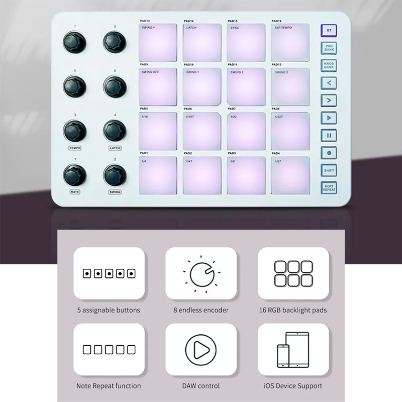 M-Vave SMC PAD - Controlador MIDI Bluetooth Blanco