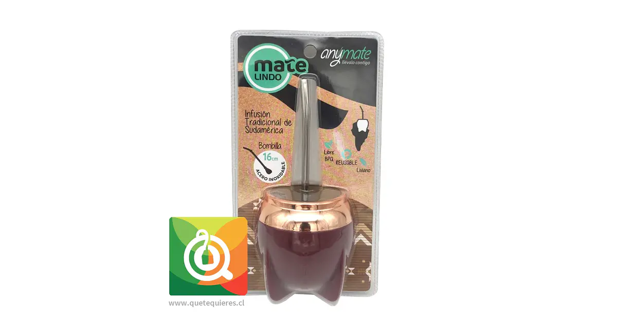 Anymate Mate Lindo 160 Ml Con Bombilla Burdeo - Bronce