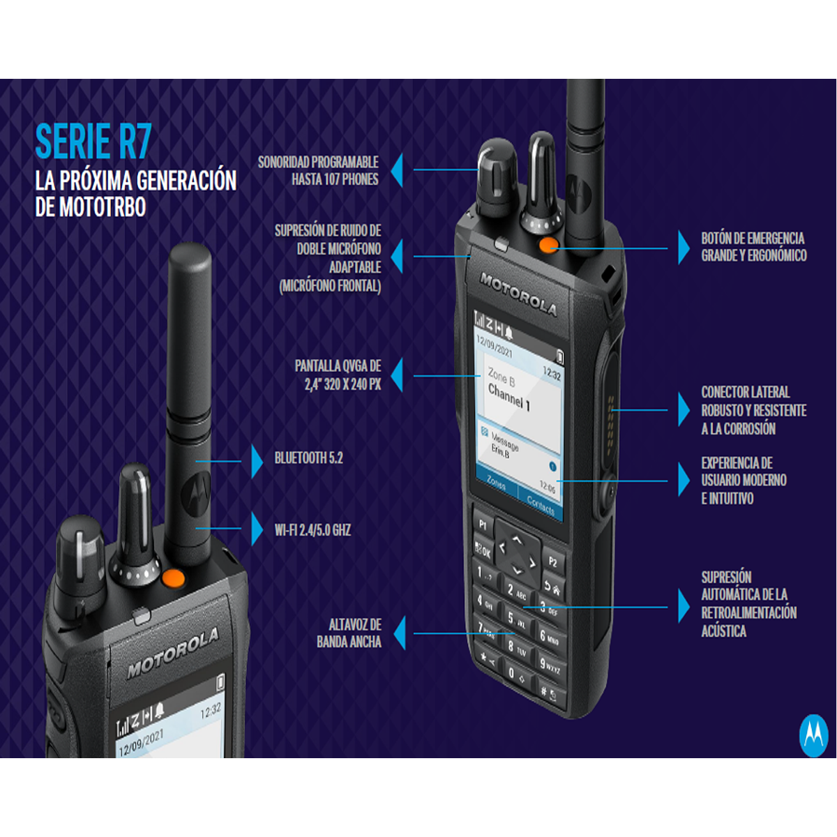 Motorola MOTOTRBO™ R7 Radio Digital Portable de Dos Vías VHF