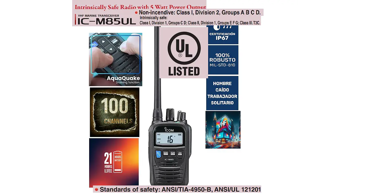 ICOM IC-M85UL Tx 156,025-157,425 MHz 136 -174 MHz 100CH 5W/1