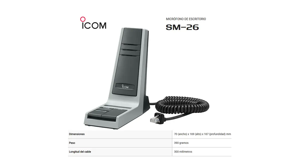 ICOM SM-26 Microfono de sobremesa para equipos móviles y rep