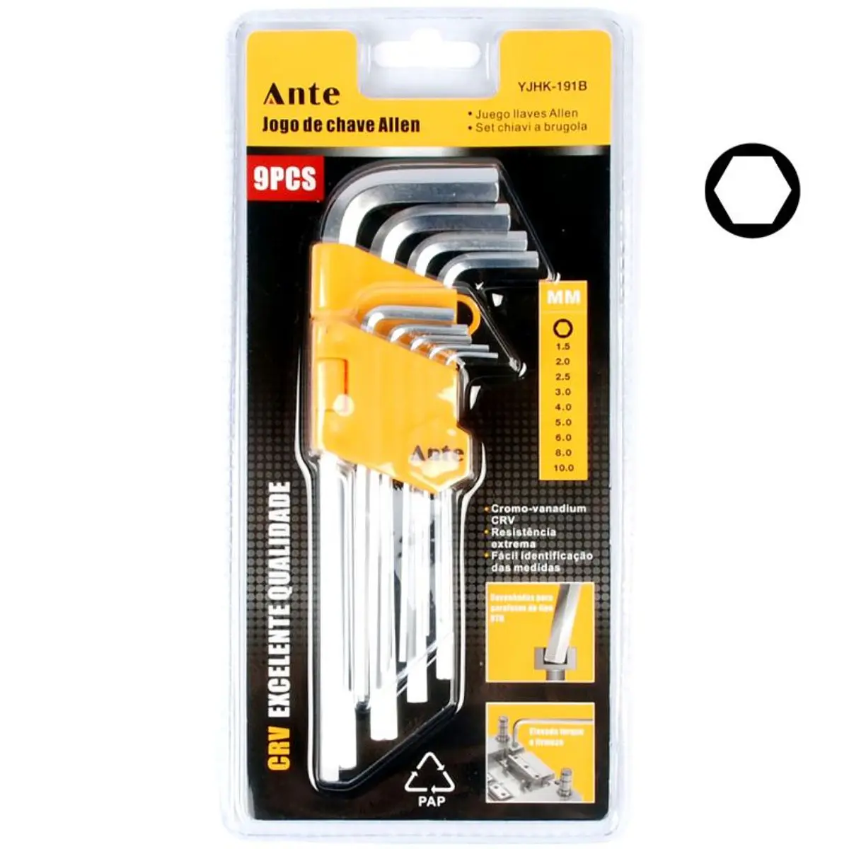 Juego Llaves Allen Hexagonal 1,5 a 10mm 9pz Ante