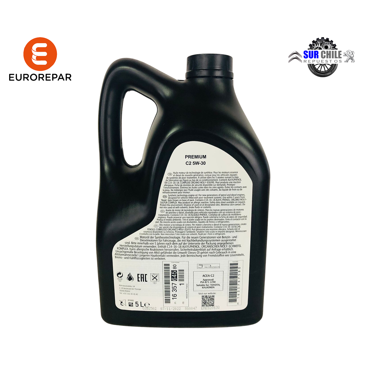 ACEITE 5W30 EUROREPAR ACEA C2 5 LITROS (ESPECIAL PEUGEOT ...