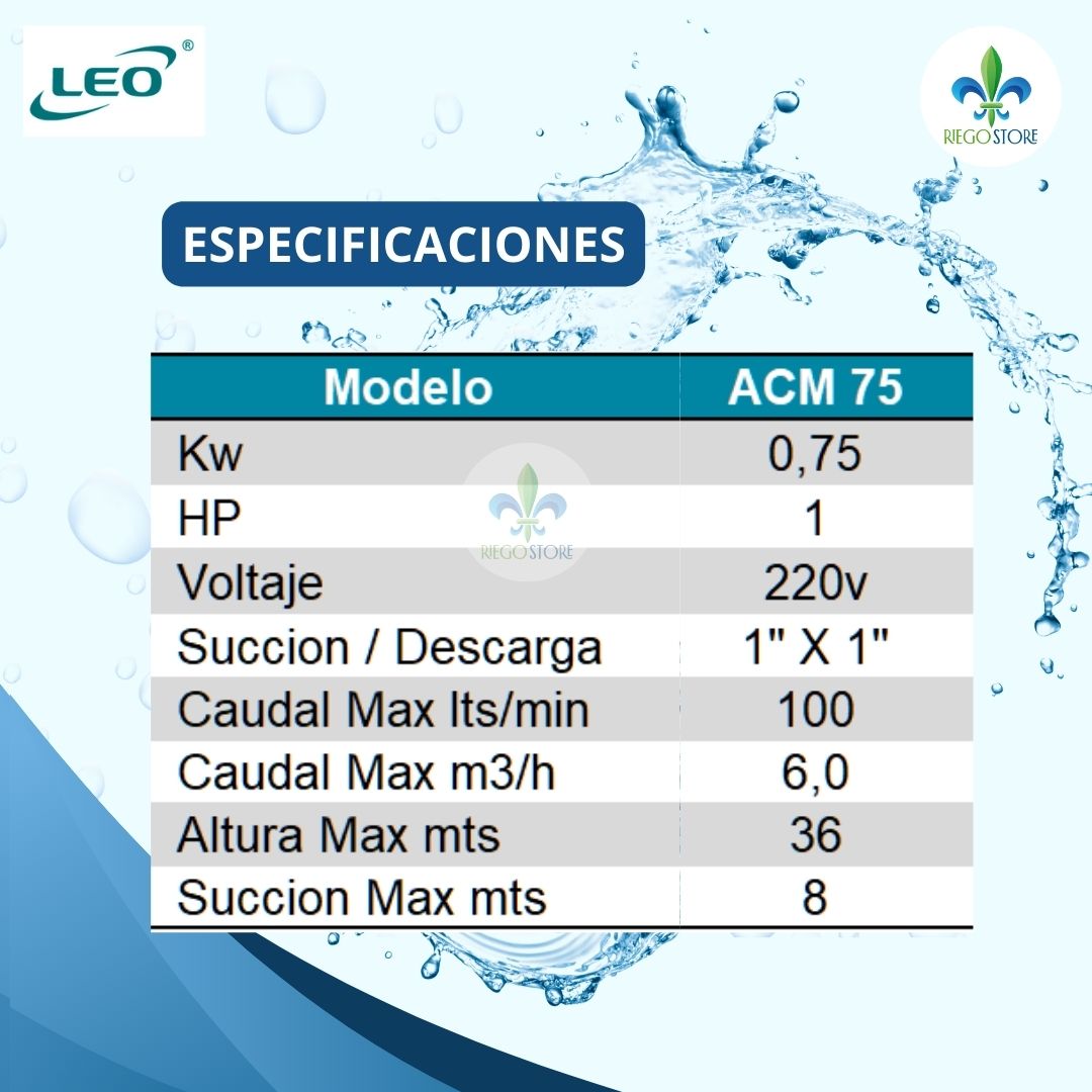 Bomba Centrifuga ACm 75 1,00 HP 220V 1”x1” - LEO