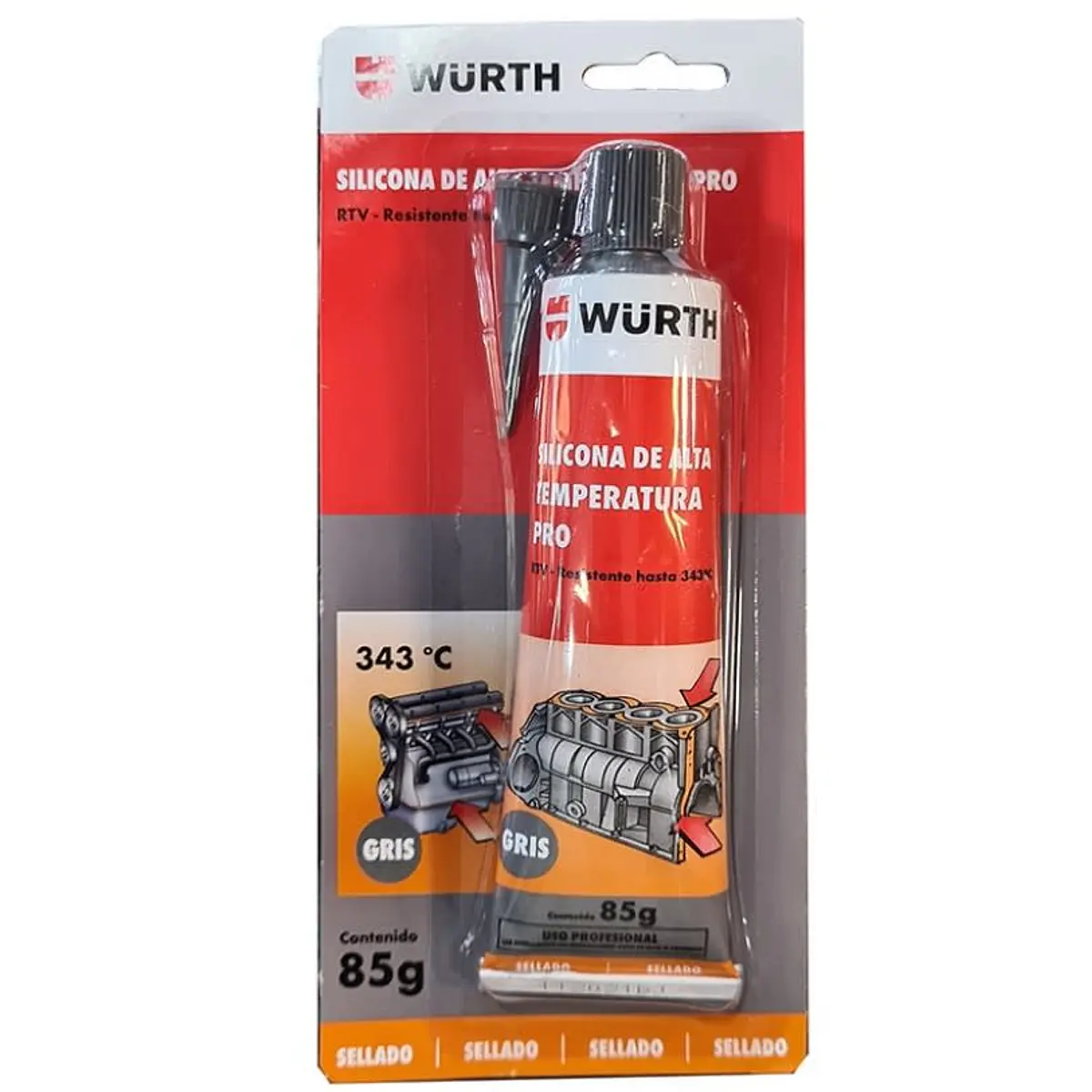 Silicona Neutra Gris Alta Temperatura 85Grs Wurth | Rielec Limitada