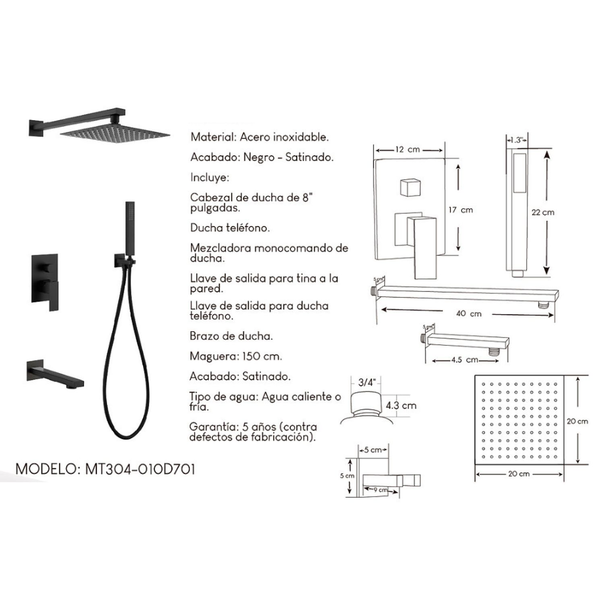 LLAVES MAS MEZCLADORA PARA DUCHA DE LUJO NEGRO MT304- 010D70