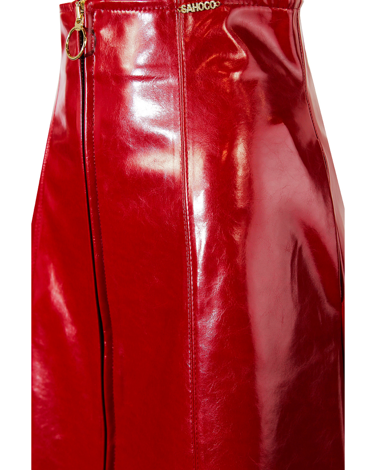 Saia Midi Efeito Vinil Vermelho - SAHOCO