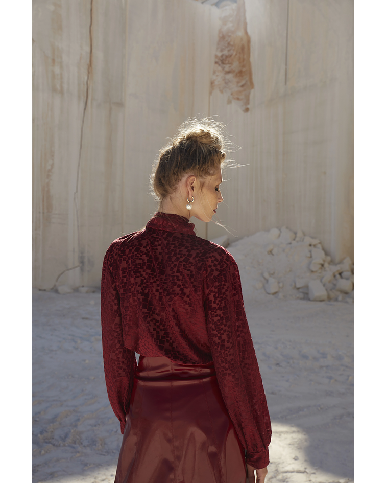 Saia Midi Efeito Vinil Vermelho - SAHOCO