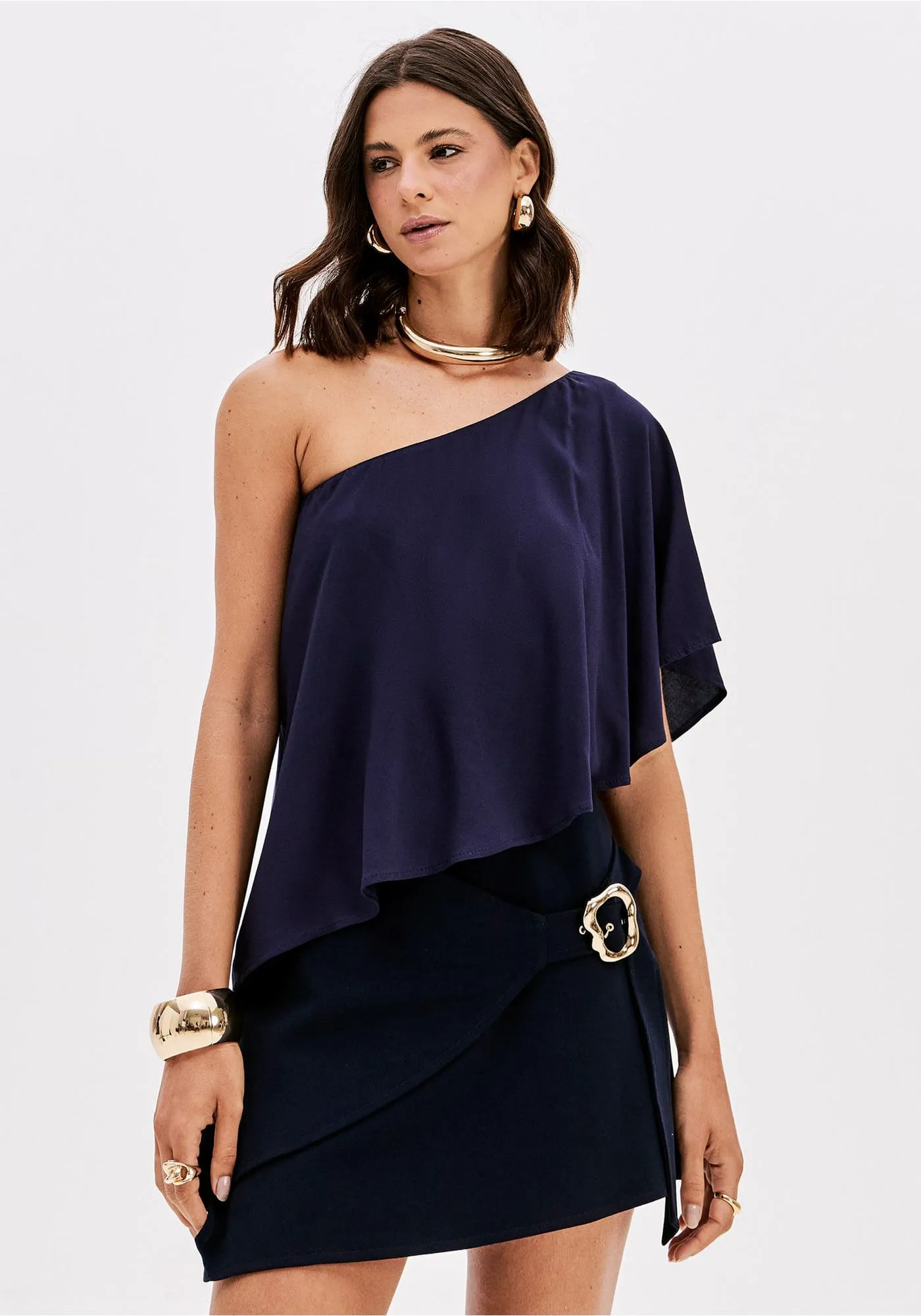 Blusa só com 1 Ombro Azul - Lança Perfume