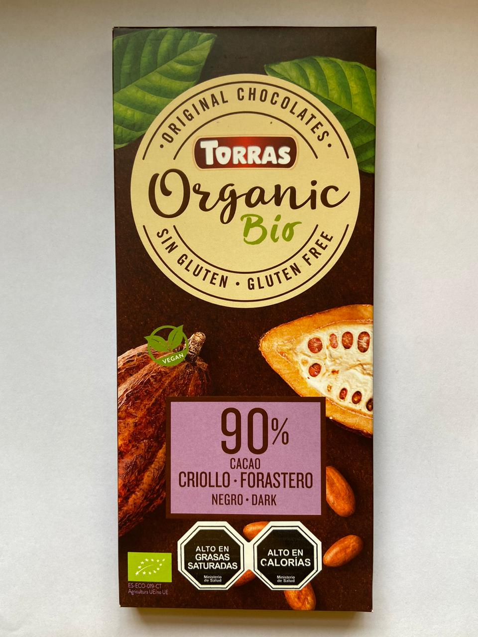 Chocolate Negro Organico 90% cacao Criollo Forastero 100g...