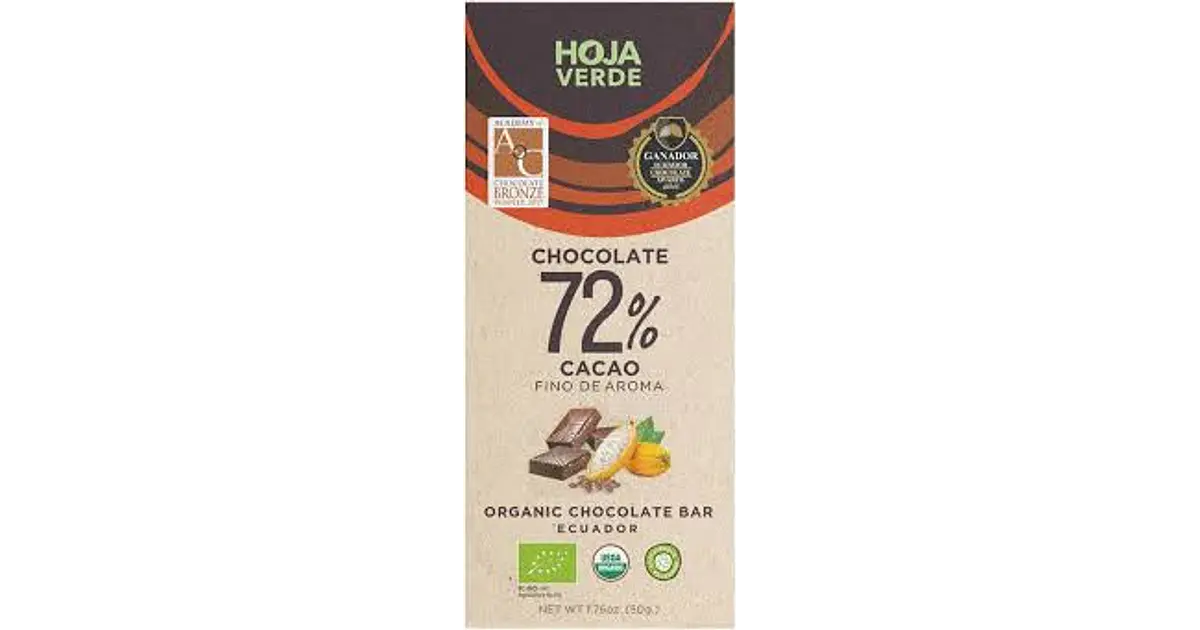 Hoja Verde - Chocolate Organico 72% cacao 50g