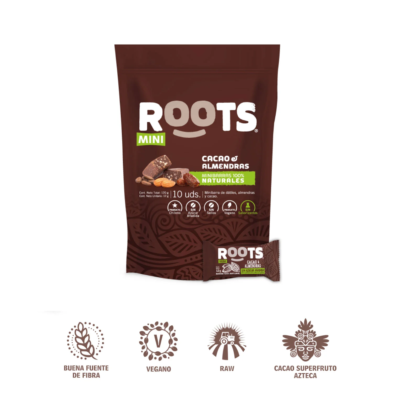 Roots - Doy pack mini barritas Cacao y Almendras 10uds