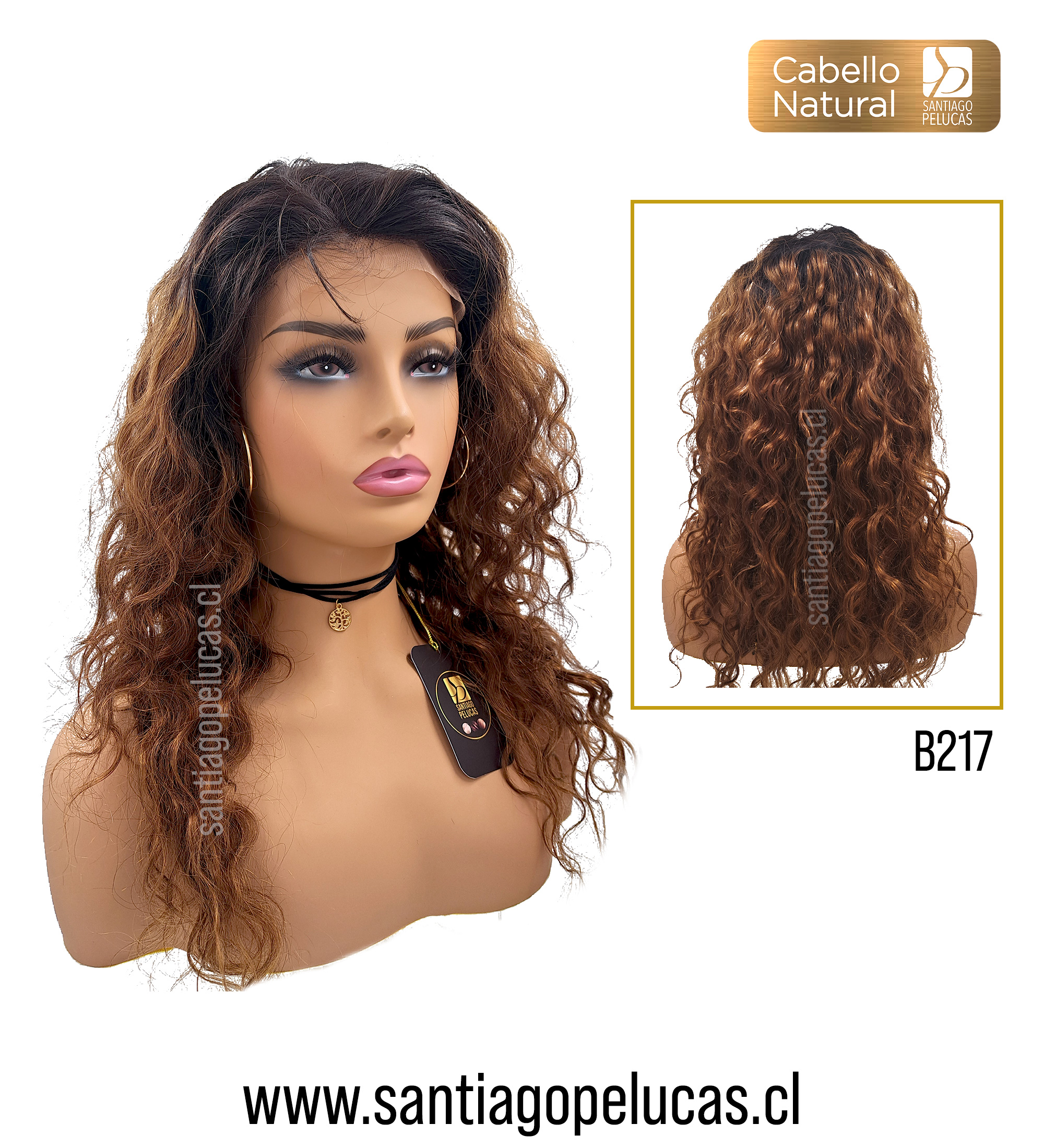PELUCA NATURAL LACE FRONTAL SEMI CRESPA CHOCOLATE MATIZADO