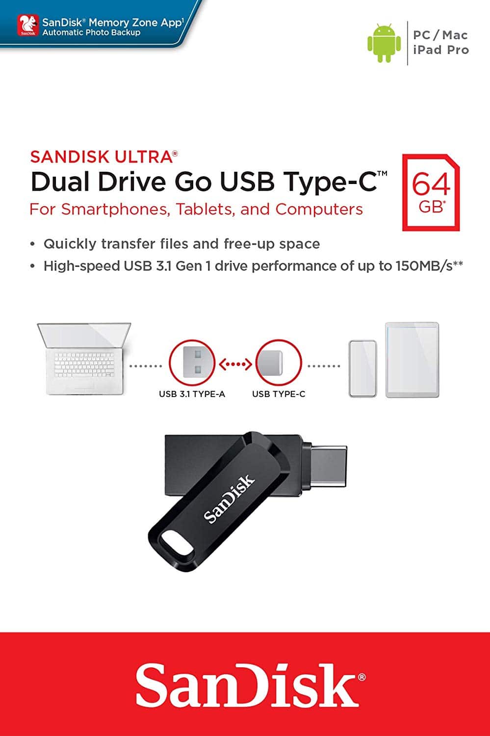 Ultra Dual Drive Go con USB Type-C™ de SanDisk 64GB