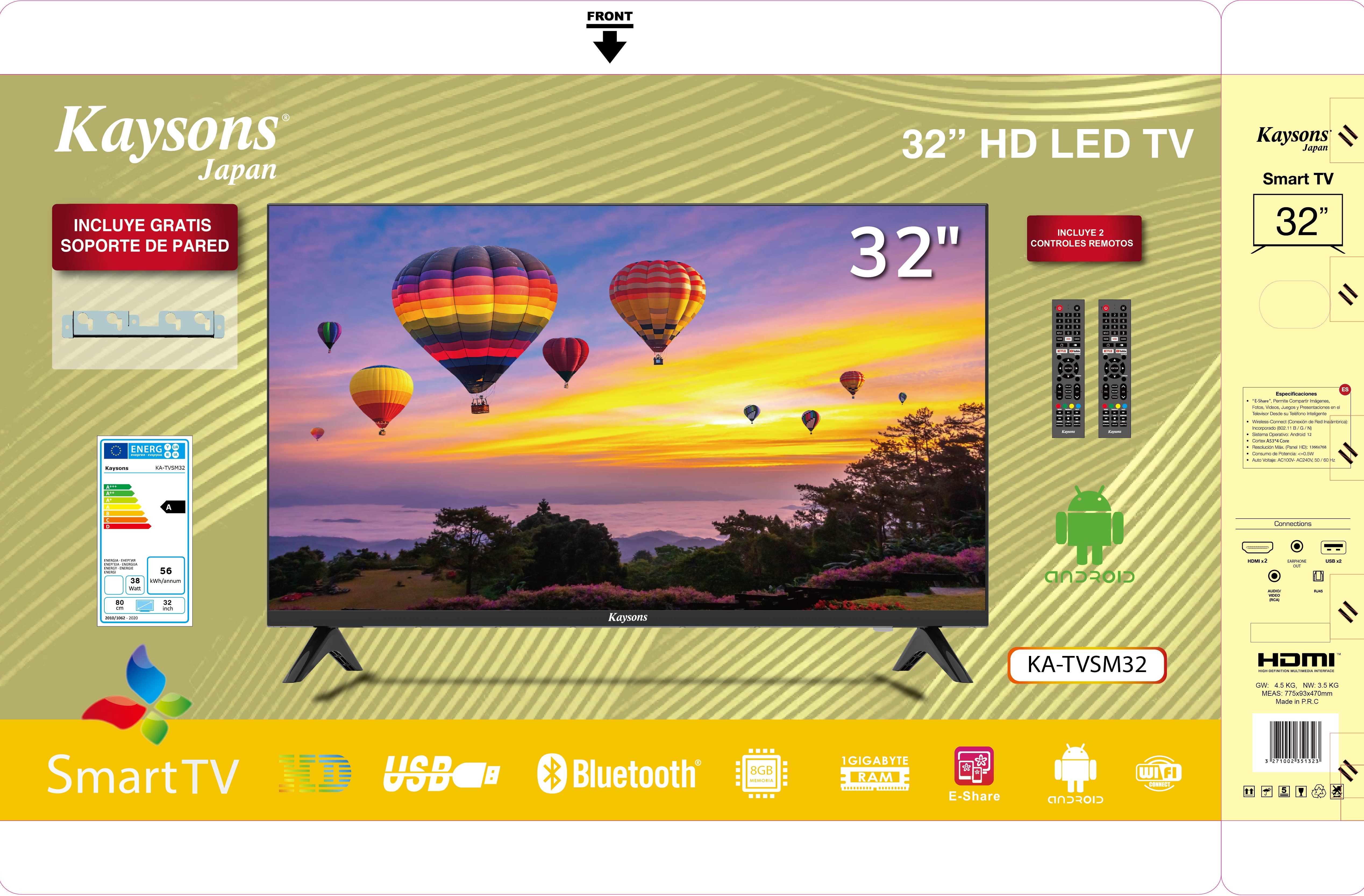 TELEVISORES LED 32PLG. KAYSONS TVS-M32 DLED HD ANDROID 11.