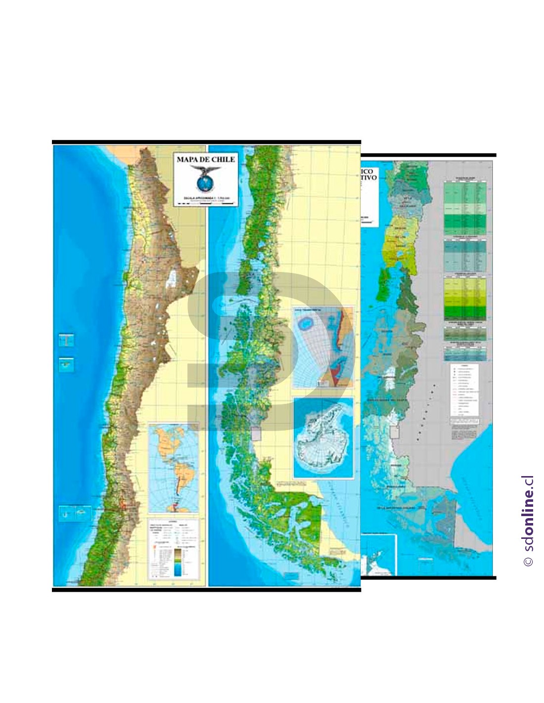 Mapa De Chile Reversible Físico / Político-Administrativo
