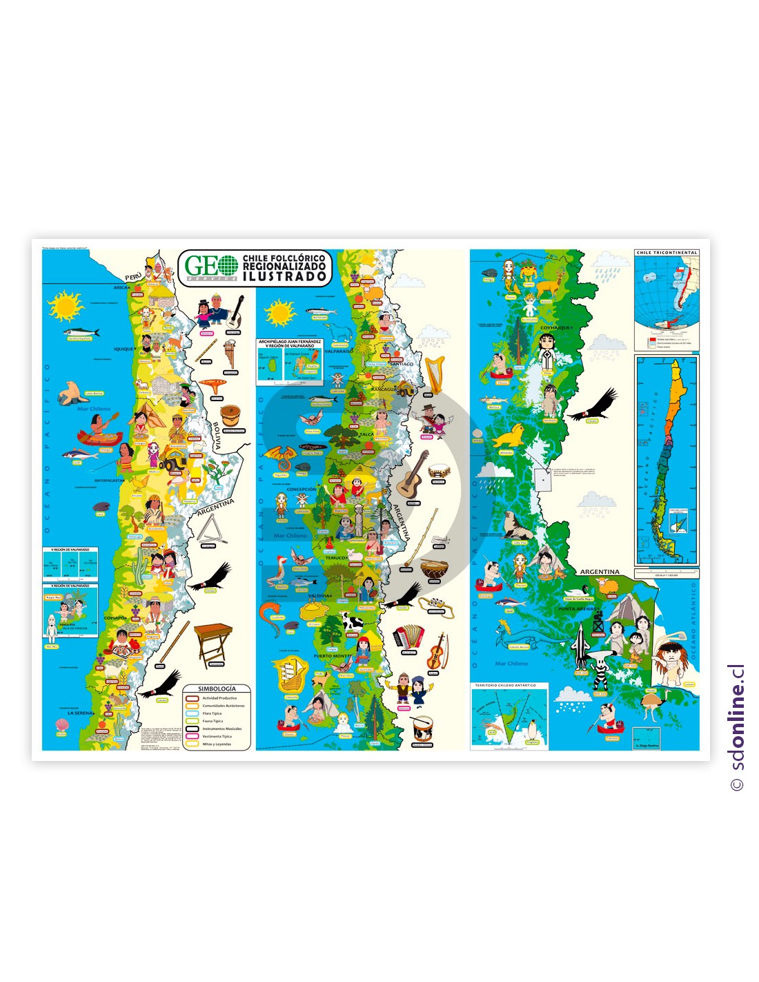 Mapa De Chile Regionalizado Ilustrado