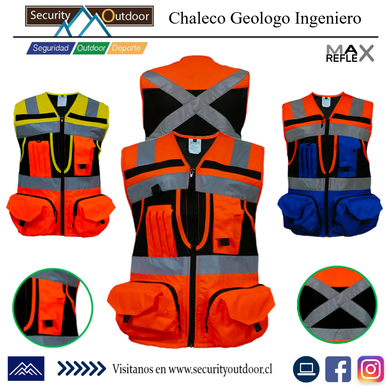 Chaleco Geólogo Ingeniero Max Réflex Bicolor Salmon / Azul