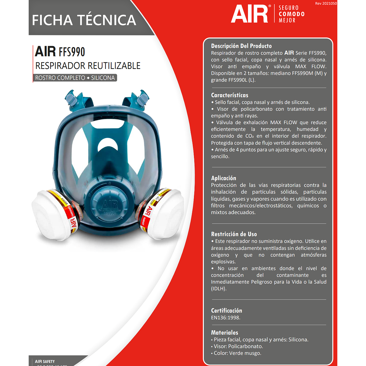 Respirador Rostro Completo Silicona FFS990 AIR