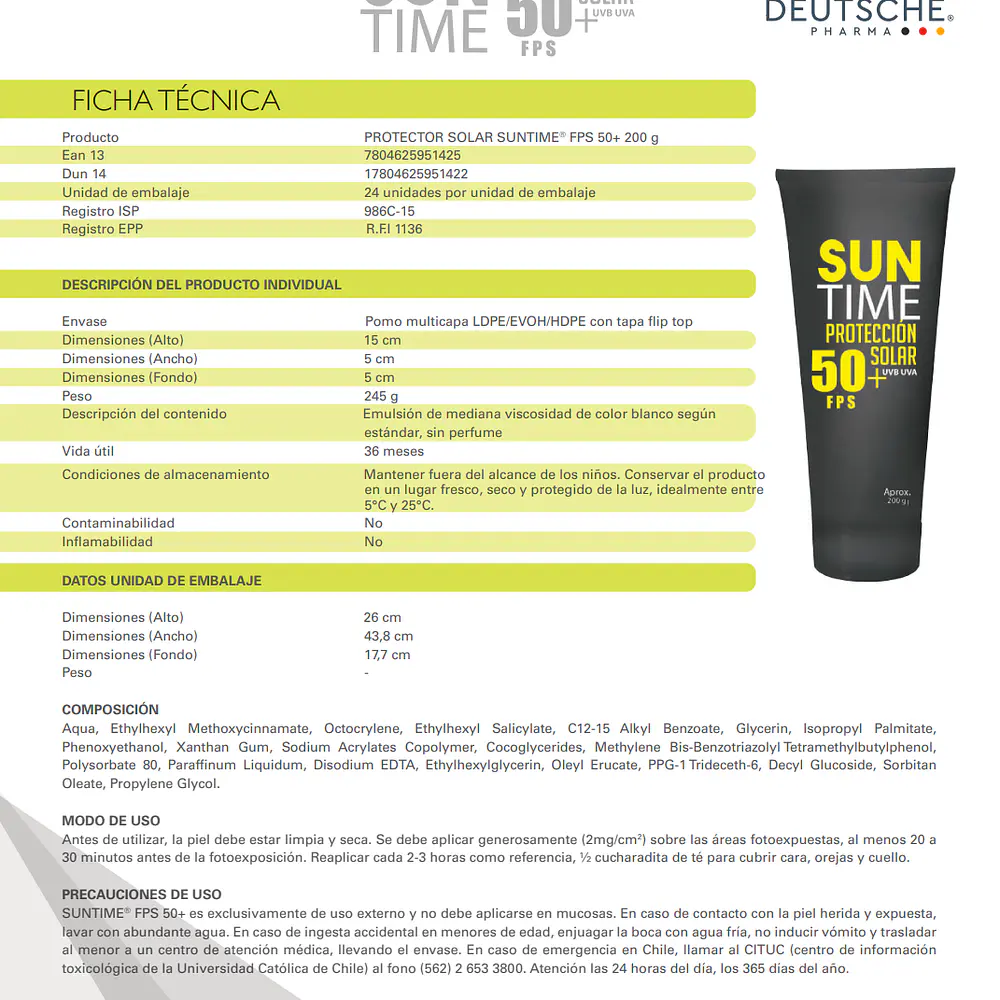 Bloqueador Solar Suntime 200Grs FPS 50+
