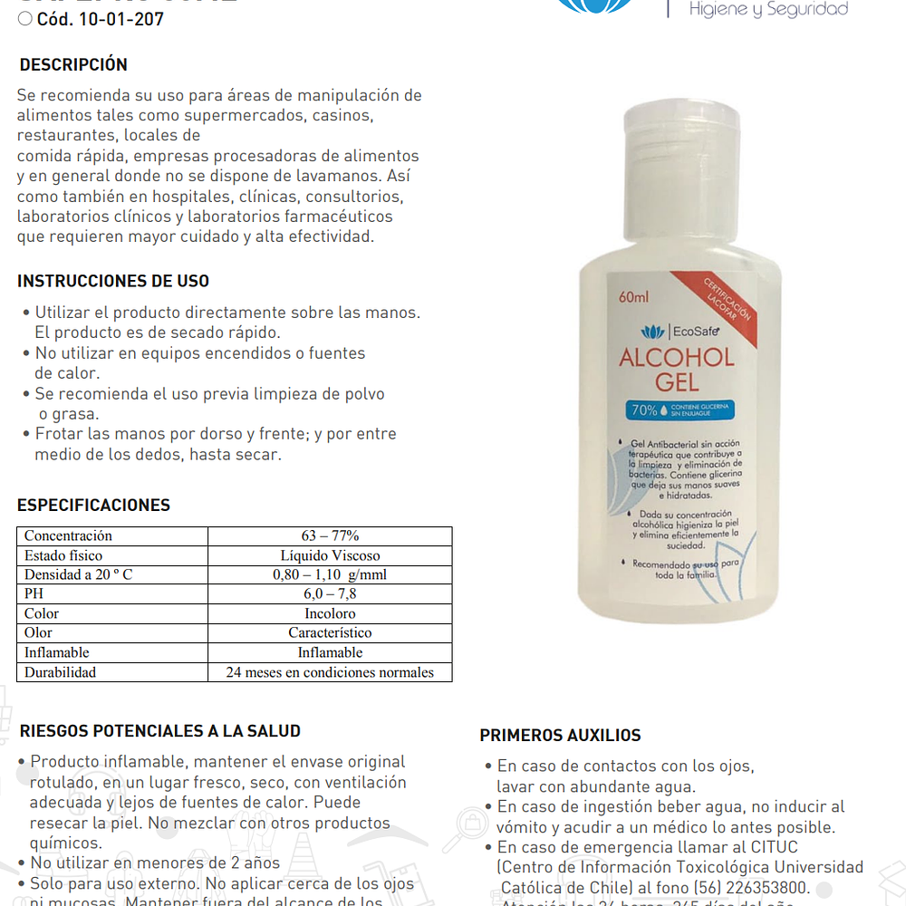 Alcohol Gel con glicerina Safepro 60ml
