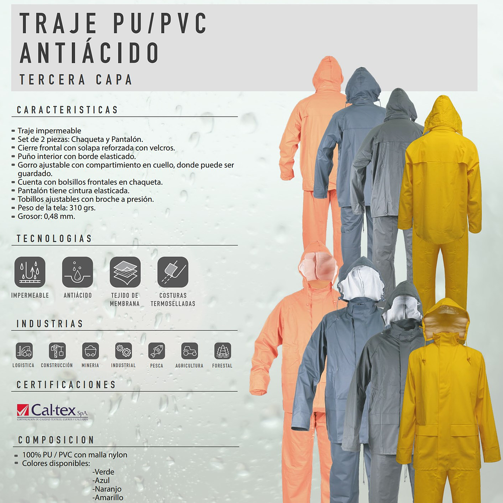 Traje PU/PVC Antiácido Impermeable Colores Siberia 2 Piezas