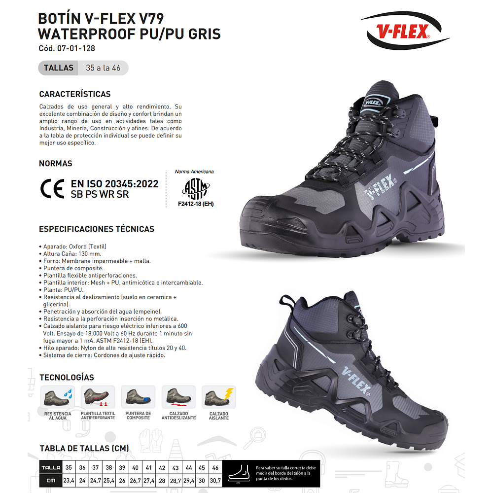 Botín VFlex V79 Waterproof Pu/Pu Gris
