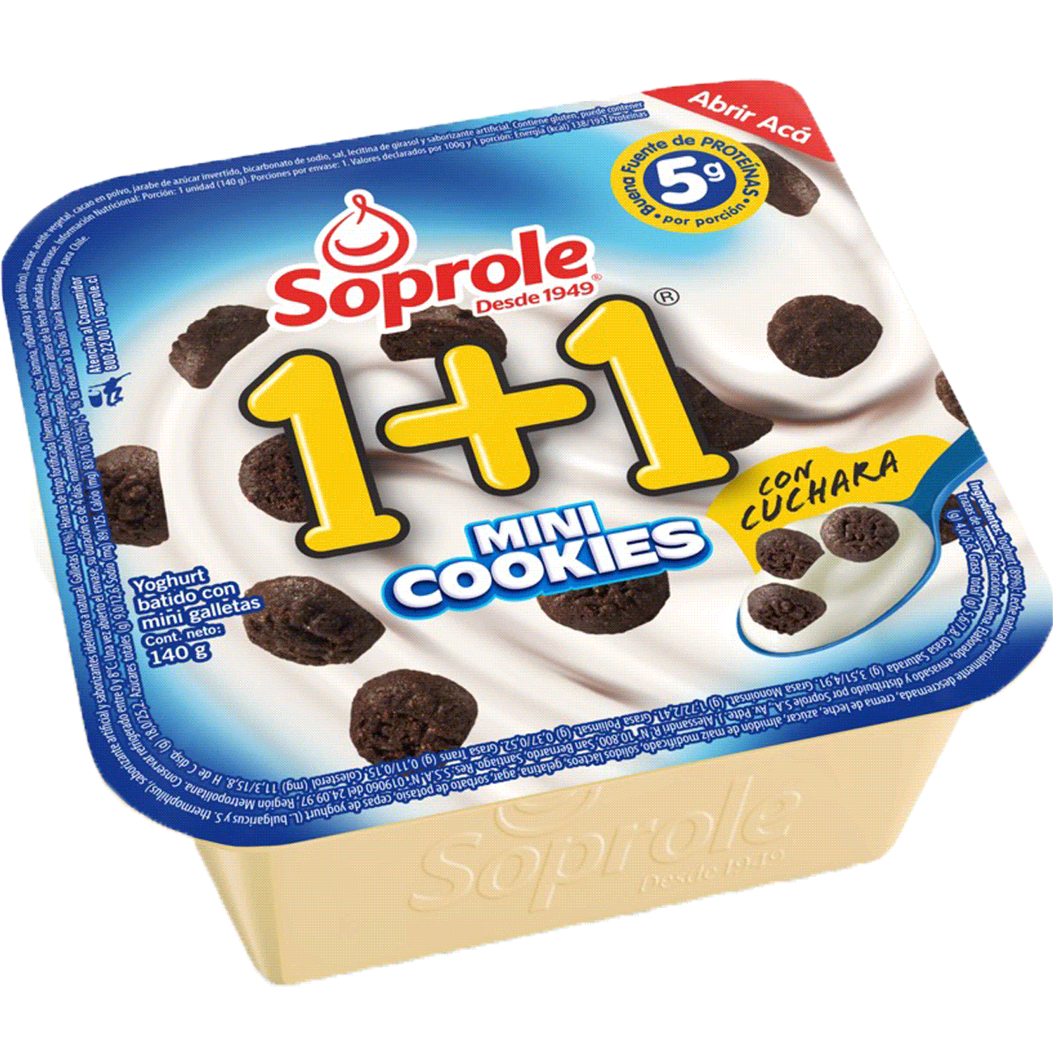 Yogurt 1+1 Mini Cookies C/Cuchara 140 Gr Soprole