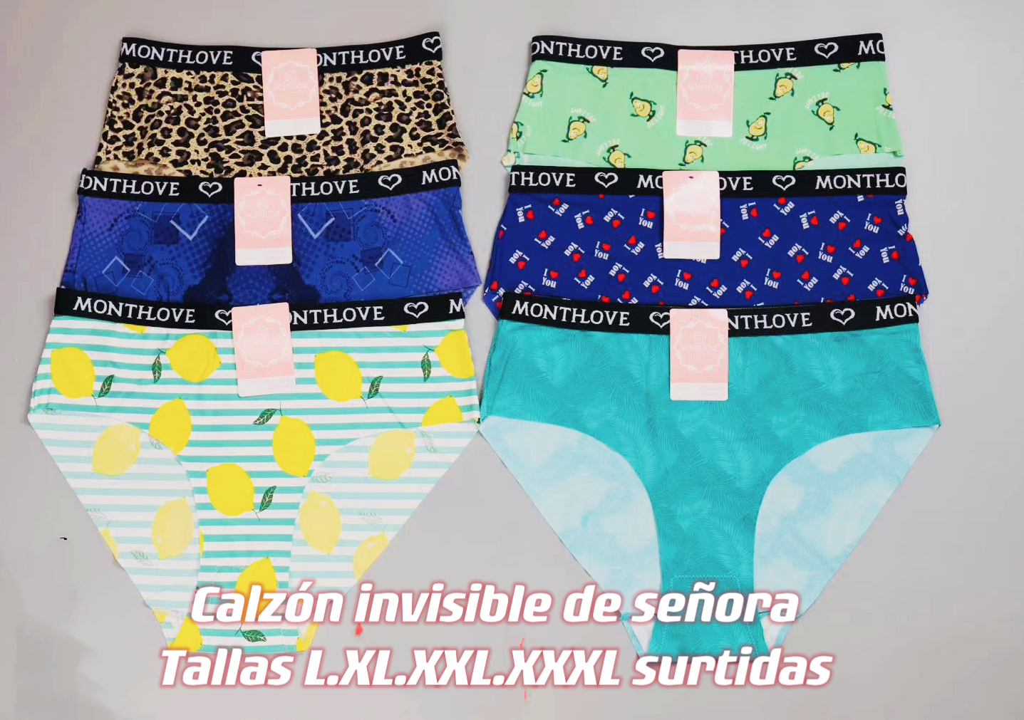 Calzón señora invisible tallas y colores surtidas la docena