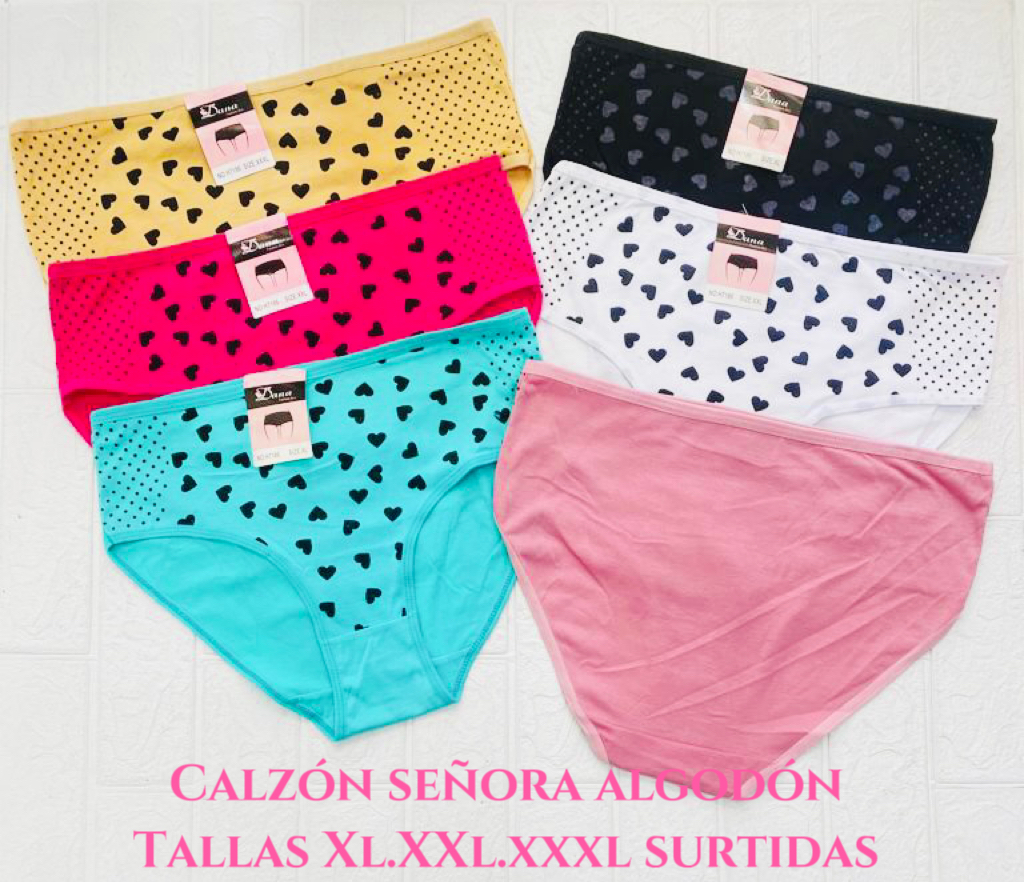 Calzón señora algodón tallas y colores surtidas la docena