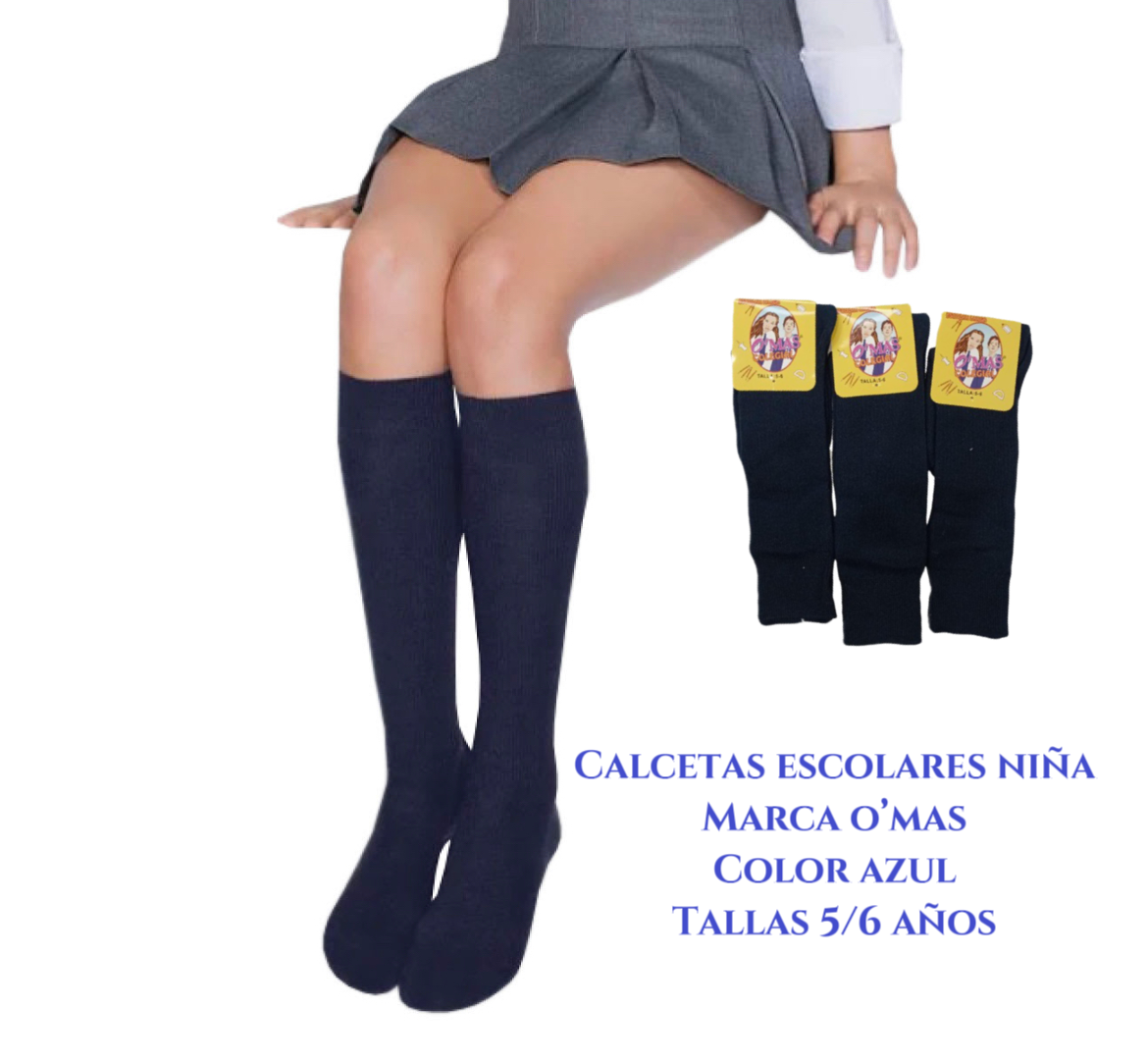 Calcetas niña escolares marca o’más color azul tallas para 5